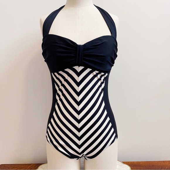 Swim Barbiecore Black White Halter Tie 1 Piece Bathing Suit Swimsuit